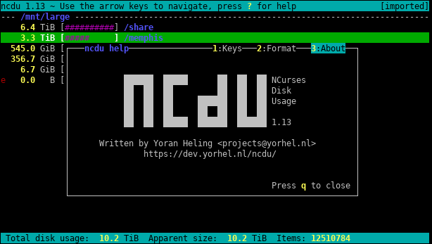 Analisador de uso de disco Ncdu para as distribuições Linux