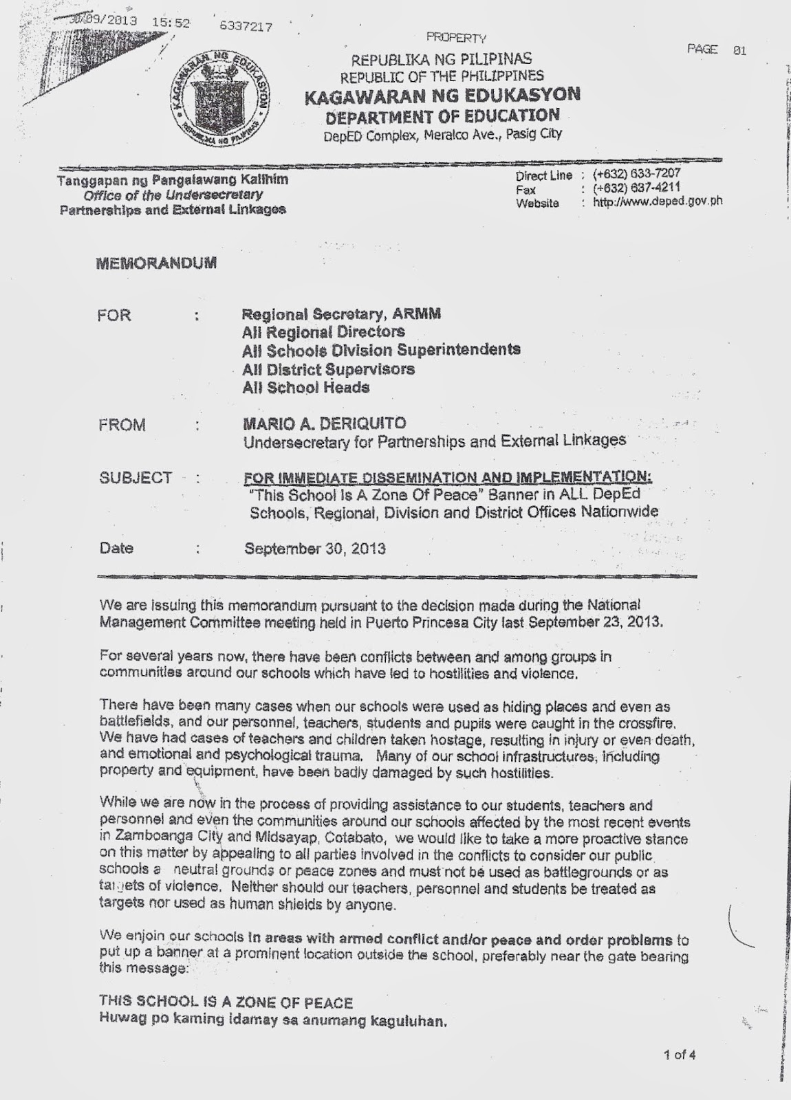 Department of Education Manila: Division Memorandum No. 599 "THIS ...