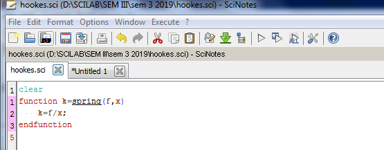 Hooke's law of elasticity using scilab.