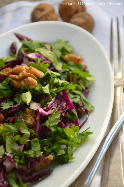 Petite Cuillère et Charentaises: Salade de Chou rouge, Raisins secs et Noix