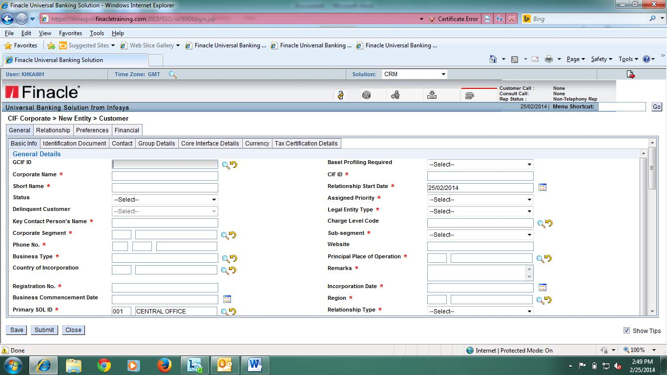 Finacleopedia: Creating CIF Corporate