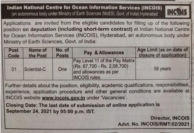 Indian National Centre For Ocean Information Services (INCOIS ...