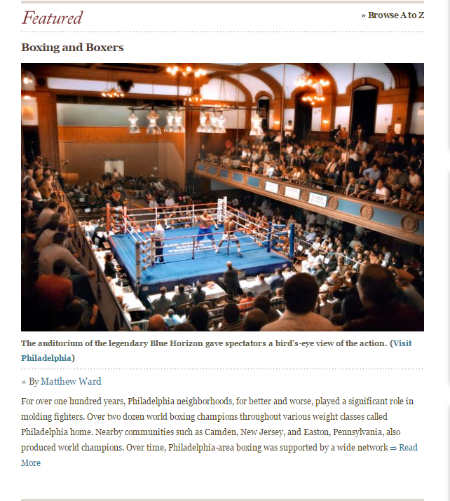 The Matt Ward History Experience : Article - Philadelphia Boxing and Boxers