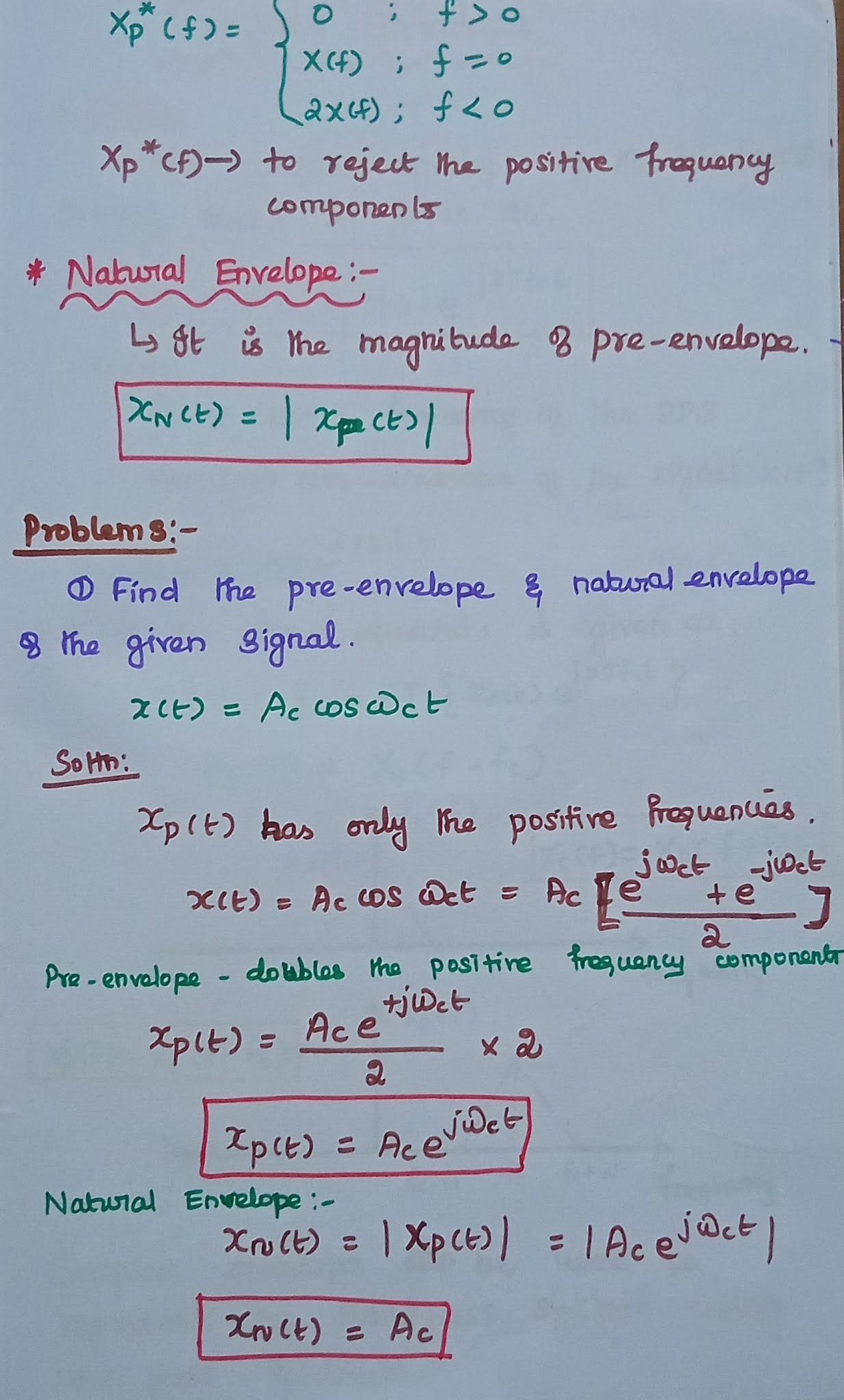 Pre-Envelope and Complex Envelope - Problems solved