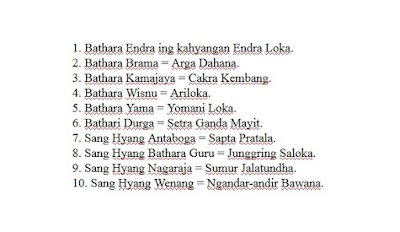 10 Nama Dewa dan Kahyangane ~ Kejawen Wetan