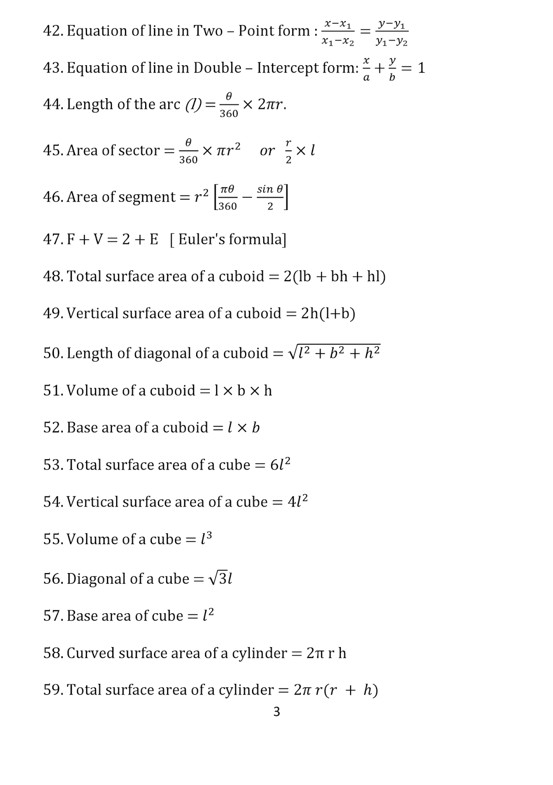 OMTEX CLASSES: GEOMETRY FORMULA FOR EXAM REFERENCE