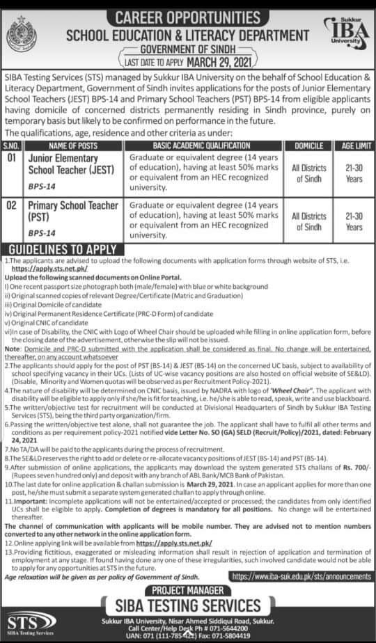 Sindh Education Literacy Department Jobs For Primary School Teacher sindh-education-literacy-department-jobs-for-primary-school-teacher