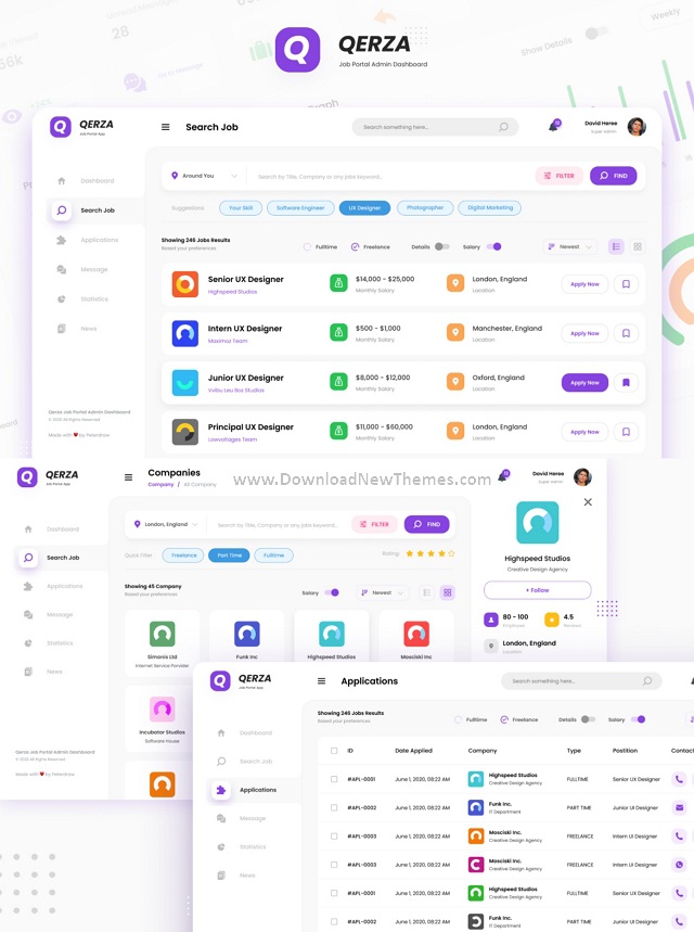 Qerza Admin Job Portal Dashboard UI Template - Download New Themes