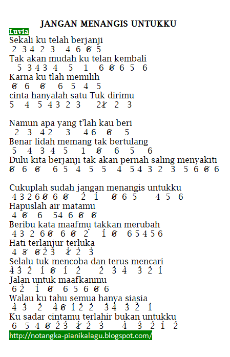 Not Angka Pianika Lagu Jangan Menangis Untukku-Luvia - Kumpulan Not Lagu
