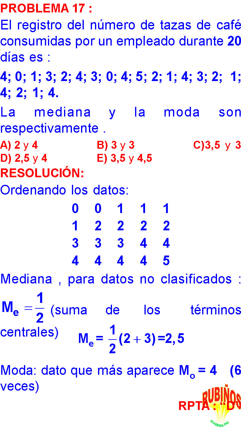 MEDIA MODA MEDIANA EJERCICIOS RESUELTOS