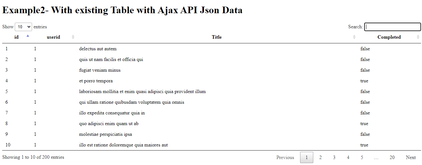 DataTable with searching, sorting, paging using jQuery