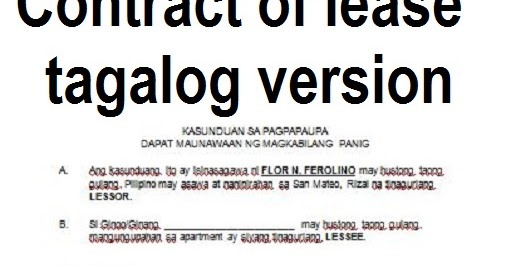 Sample of contract of lease tagalog version | Sample contracts