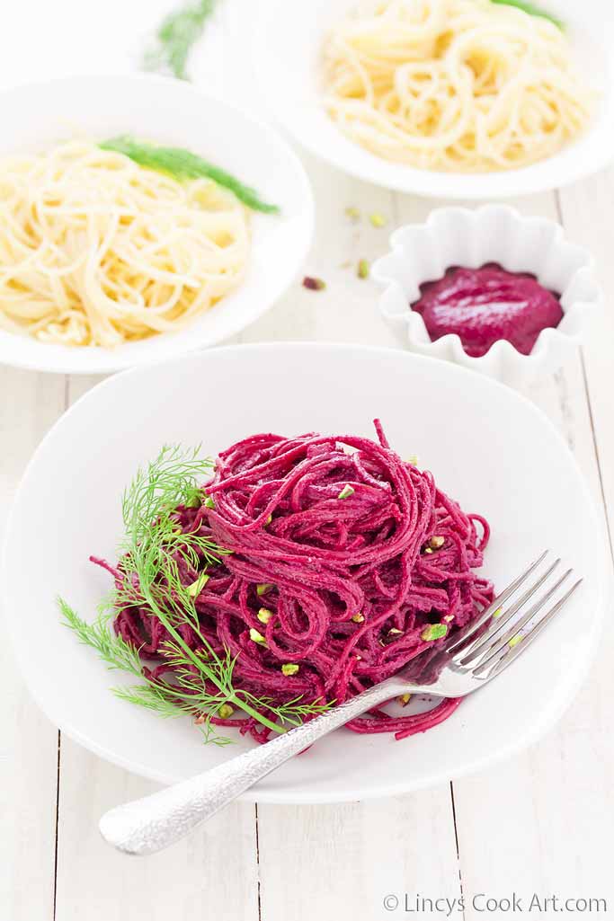 Beetroot Pesto Pasta| Spaghetti in beetroot Sauce ~ Lincy's Cook Art