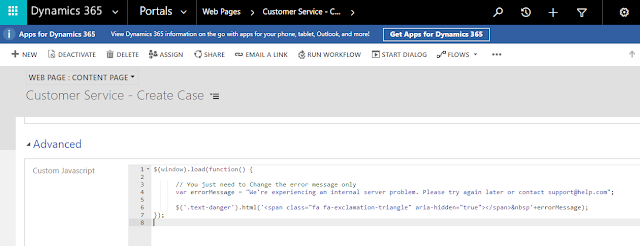 Arpit's Dynamics 365 Blog: Show Custom Error Message in CRM Portal