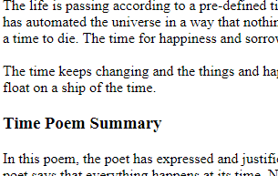 Summary and Theme of Poem Times - Zahid Notes