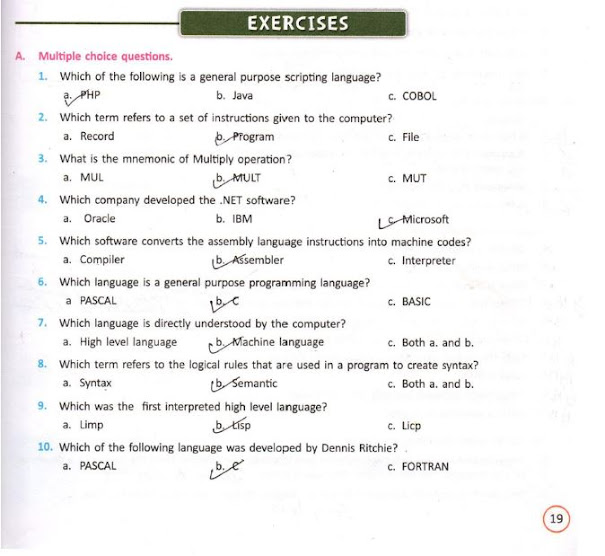 Chapter 2, Computer Languages (Exercises) ~ Computer, VI Std