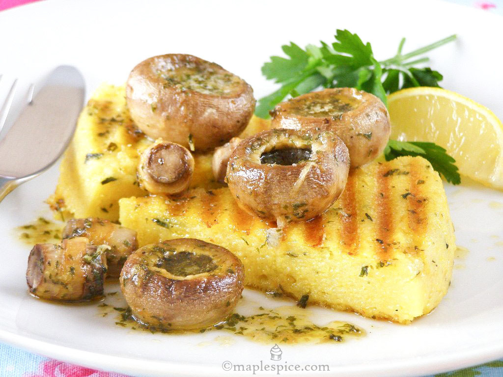 maple•spice: Pan Grilled Chive Polenta Wedges with Sizzling Garlic ...