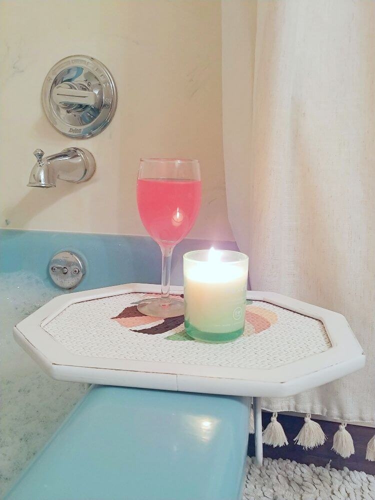 Upcycled Tray to Bathtub Side Table - Little Vintage Cottage