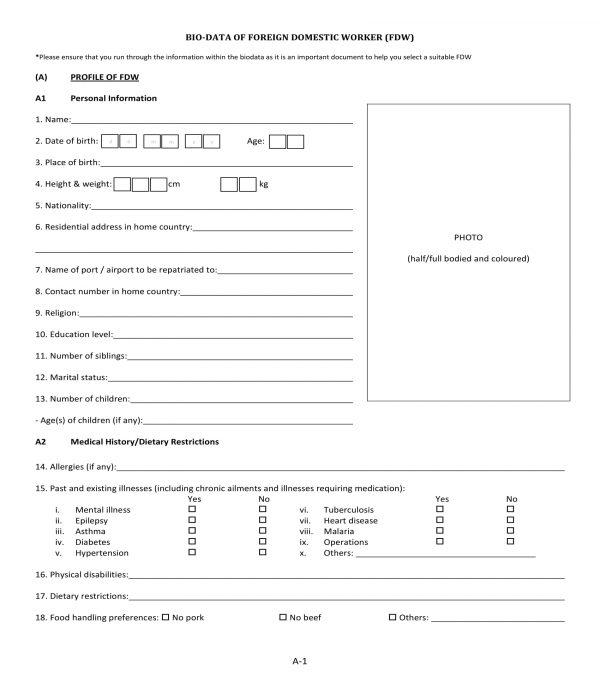 Bio Data Sheet Sample ~ Medical Resume