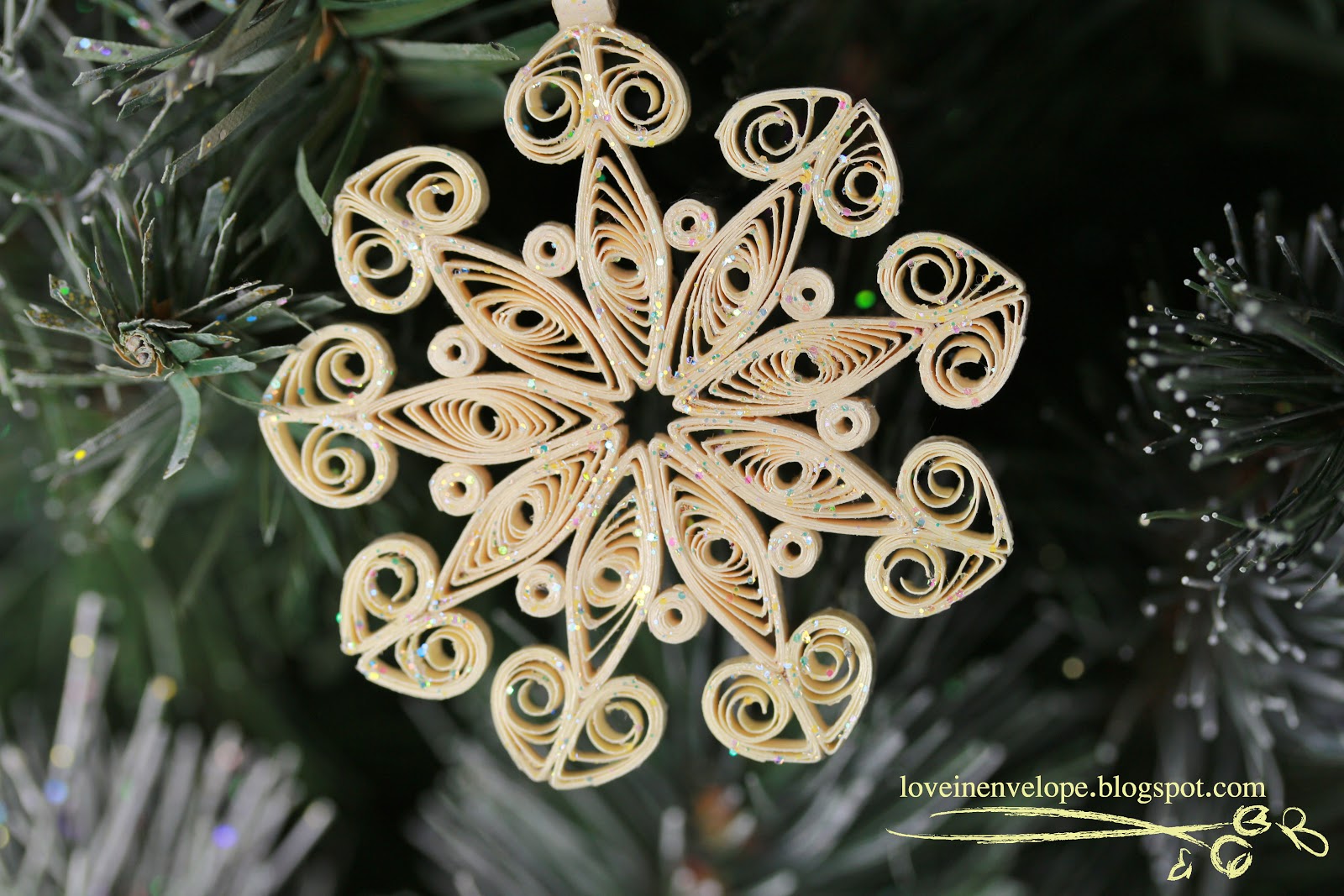 Love In Envelope Cream Colored Quilled Snowflake Handmade Ornament