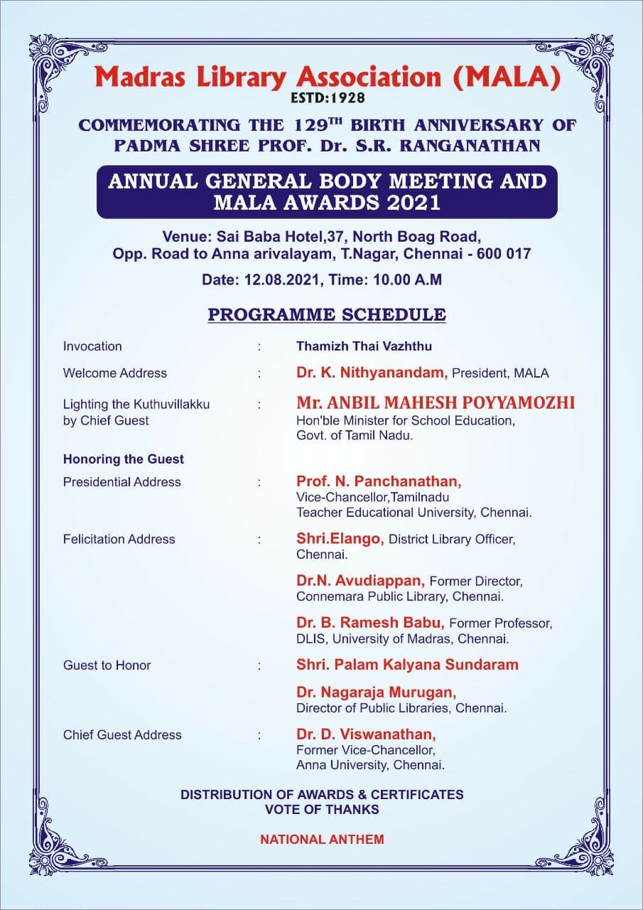 Welcome to Madras Library Association ! - MALA