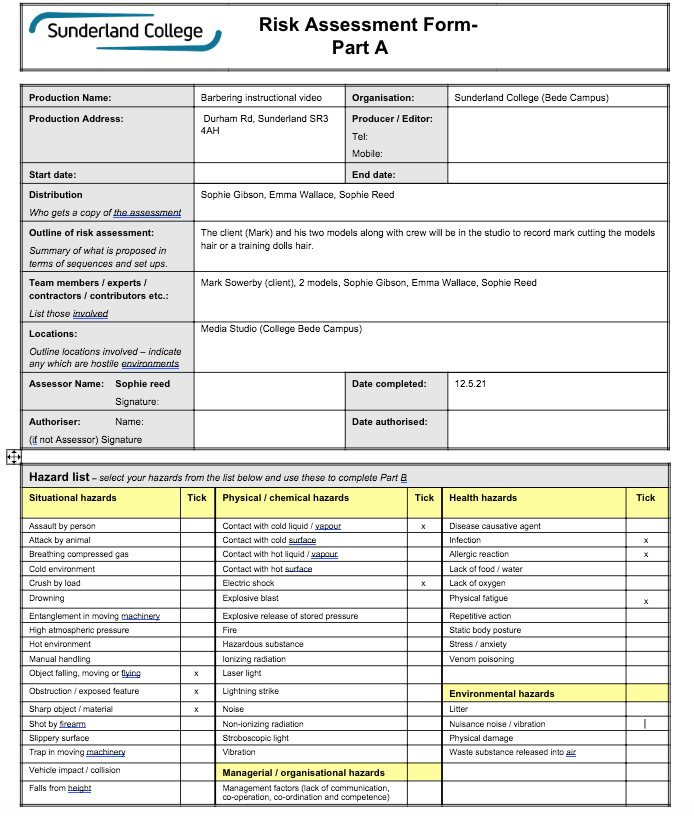barbering risk assessment