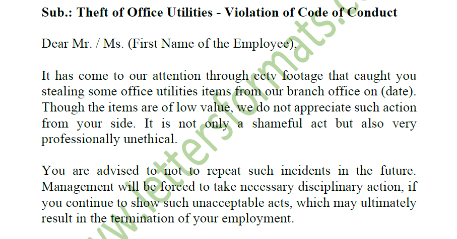 Write Letters Online Warning Letter To Employee For Theft Stealing write-letters-online-warning-letter-to-employee-for-theft-stealing