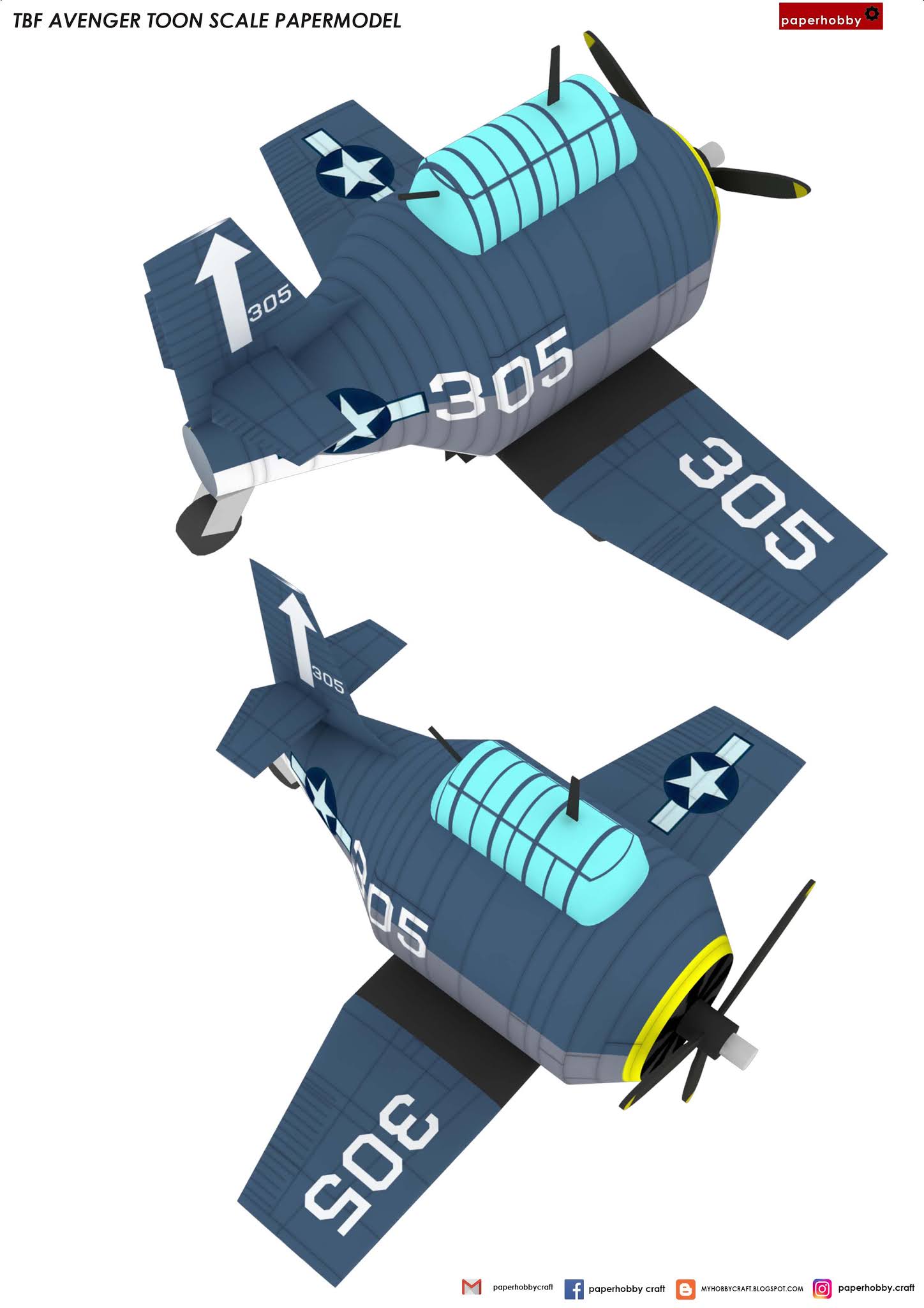 paperhobby: GRUMMAN TBF AVENGER TOON SCALE PAPERMODEL