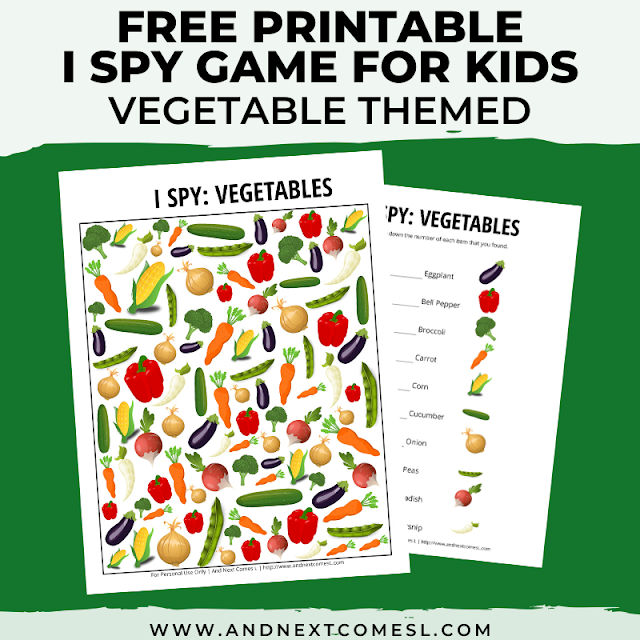 Vegetables Themed I Spy Game {Free Printable for Kids} | And Next Comes ...