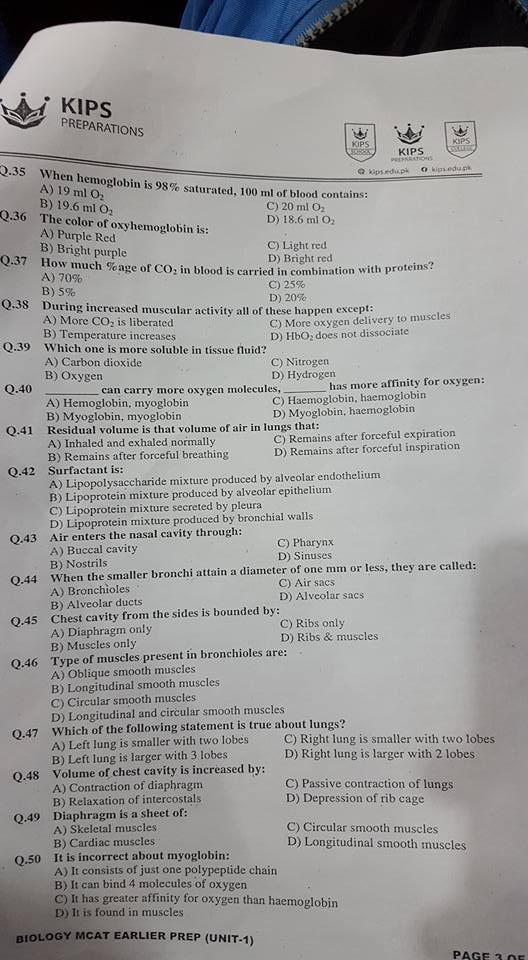 All Exam Soloutions And Notes: Biology Kips unit wise test Of Mcat 2016