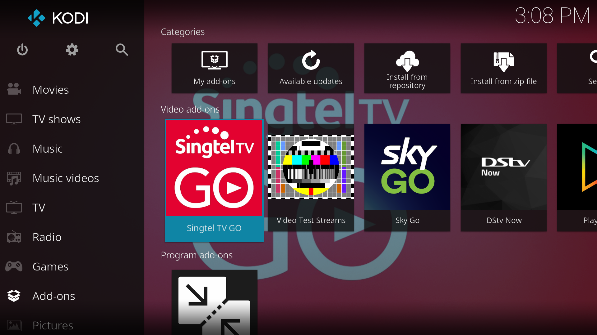 Singtel TV GO Kodi Add-on