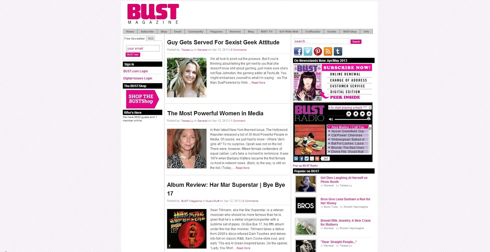 Women and Media Spring 2013: Alternative Media: BUST Magazine