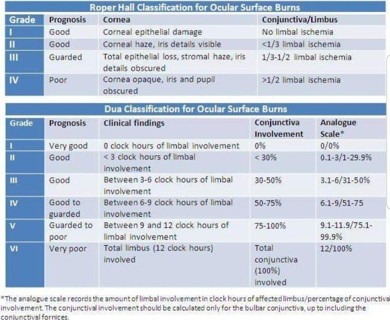 Ophthalmology Notes: Chemical injury - Roper Hall Classification