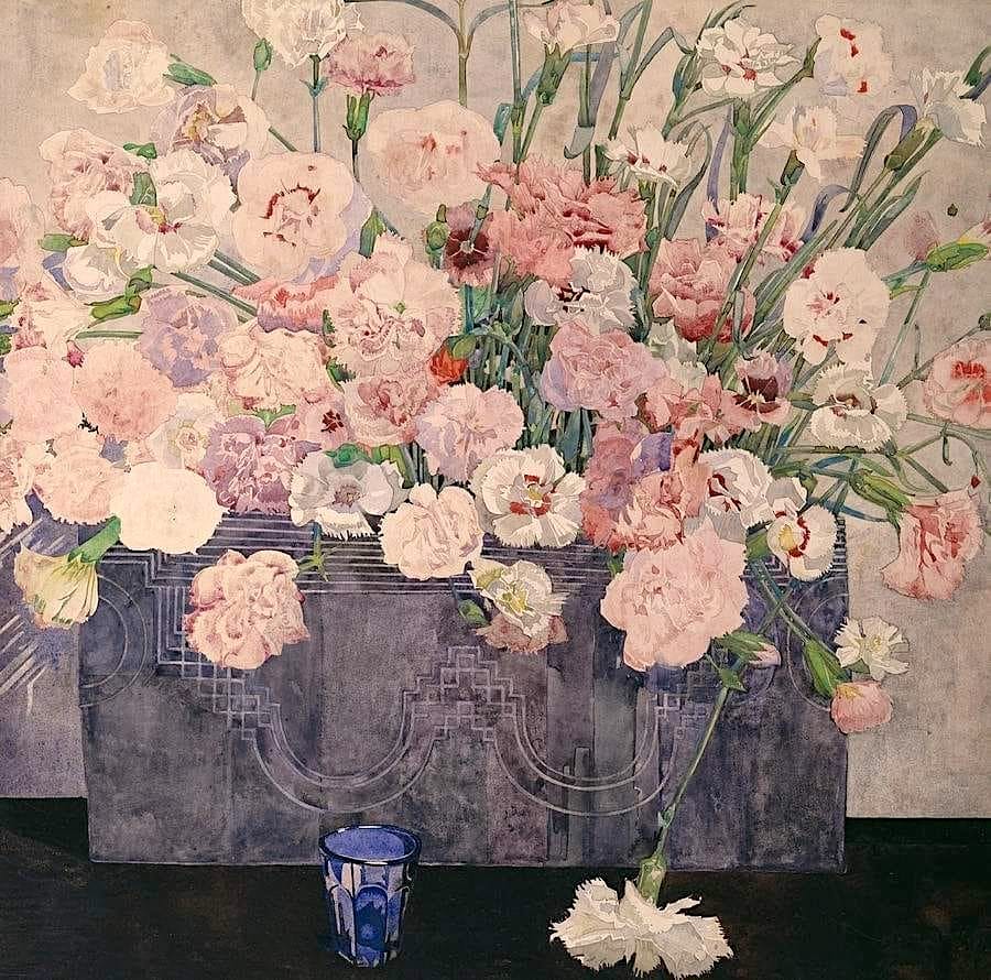 Charles Rennie MacKintosh (1868-1928) Pink canations œillets roses ...