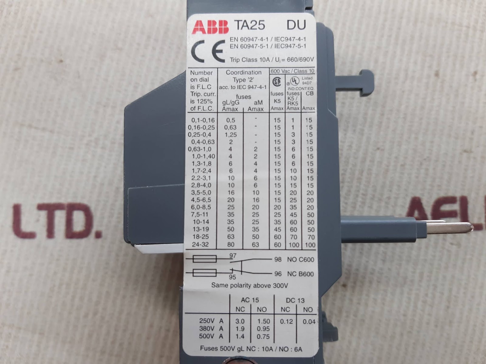 ABB TA25DU-2.4 THERMAL OVERLOAD RELAY - Aeliya Marine