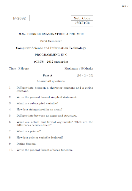 Alagappa University M.Sc.,(CS & IT)- PROGRAMMING IN C APRIL 2019 ... Alagappa University M.Sc.,(CS & IT)- PROGRAMMING IN C APRIL 2019 ...