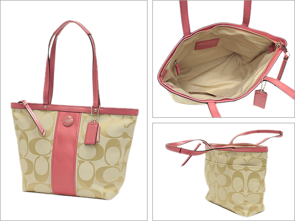 COACH: Pink coach signature stripe tote