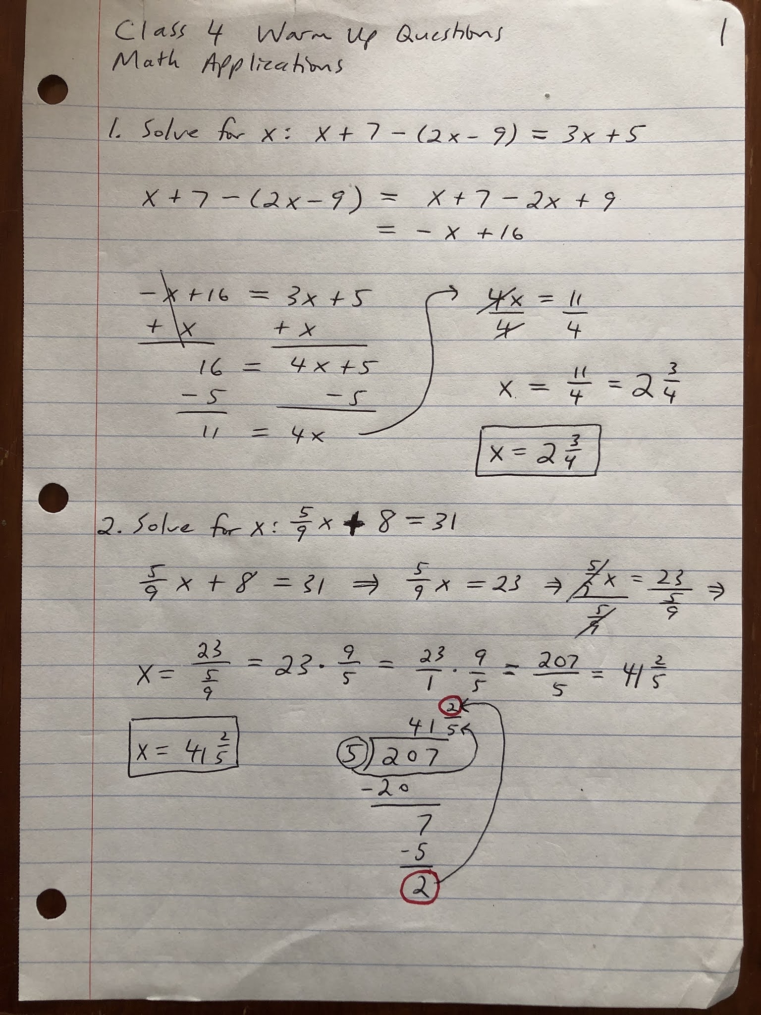 Professor Frank’s Math Blog: Class 4 Warm Up Questions and Answers