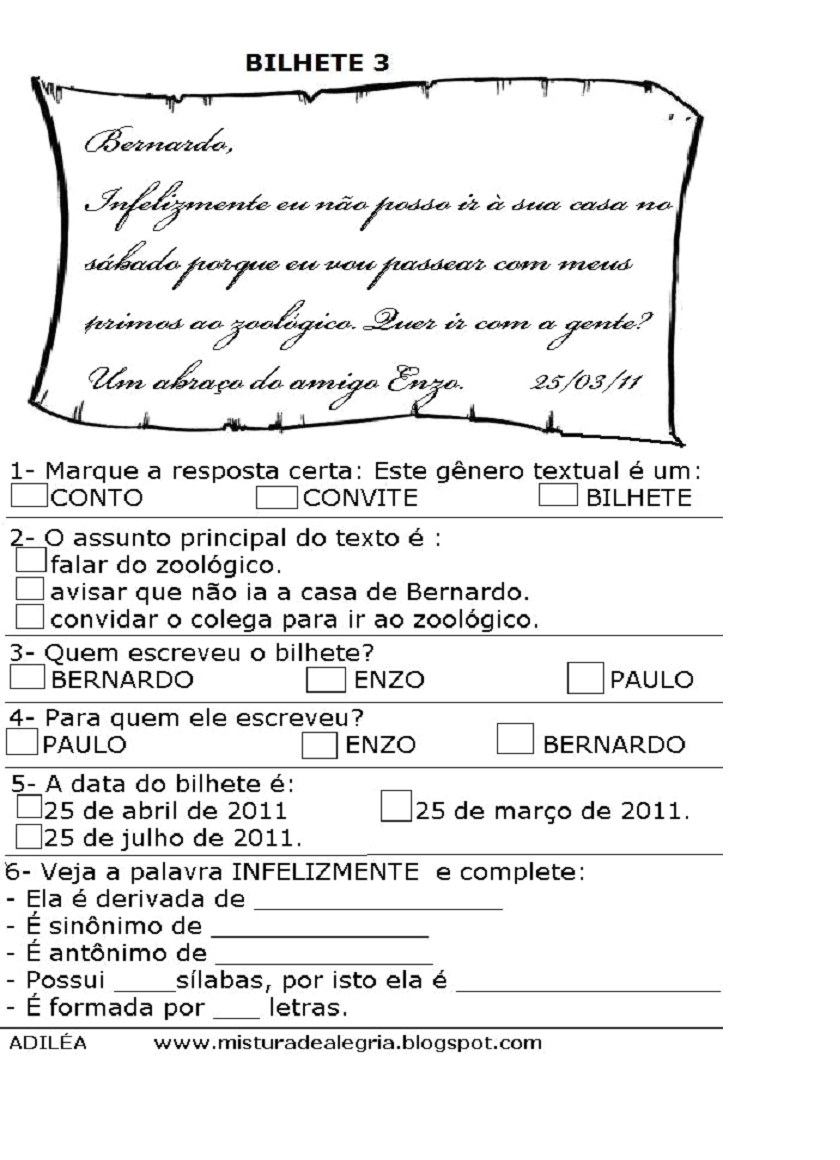 Atividades Genero Textual Bilhete - NAZAEDU