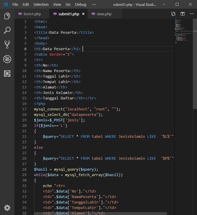 pemrograman JOSS: MEMBUAT TABEL DALAM HTML by VISUAL STUDIO CODE
