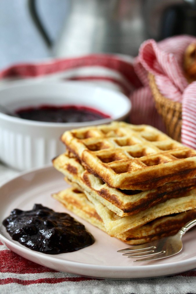 Cornmeal Waffles with Blueberry Sauce | Karen's Kitchen Stories