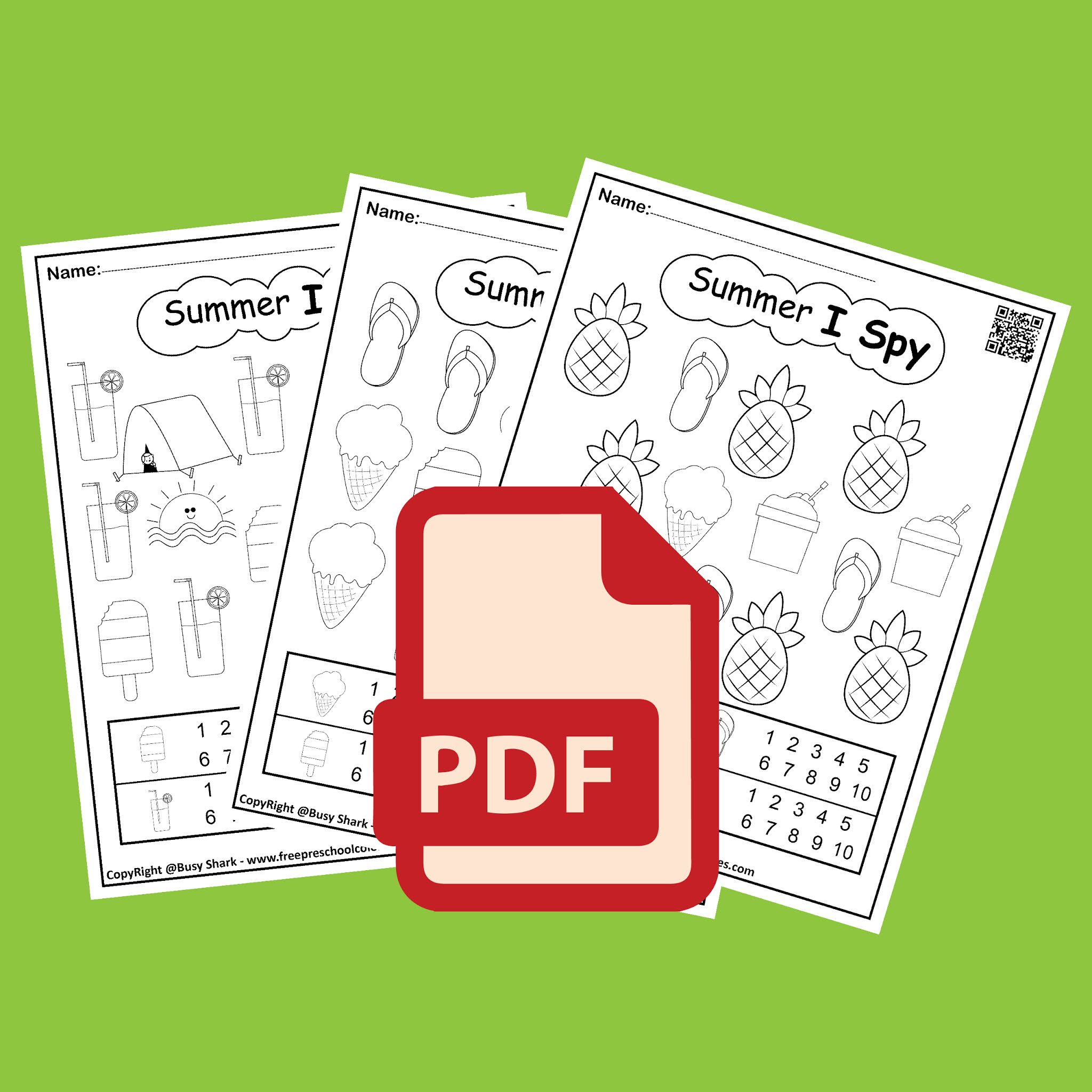 Set of Summer I spy numbers coloring pages