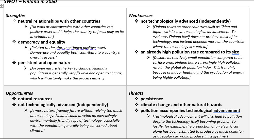 SWOT analysis on the future of Finland