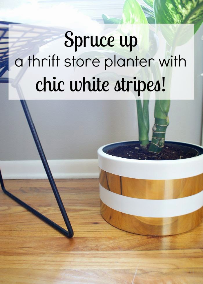 Fifty Two Weekends of DIY: Easy DIY: White and Gold Striped Planter