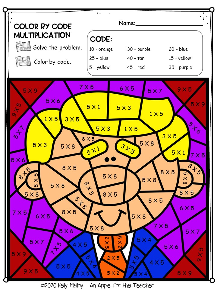 An Apple For The Teacher: Presidents' Day Color By Number