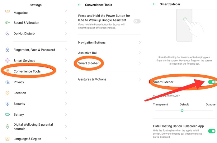 Settings smart sidebar oppo