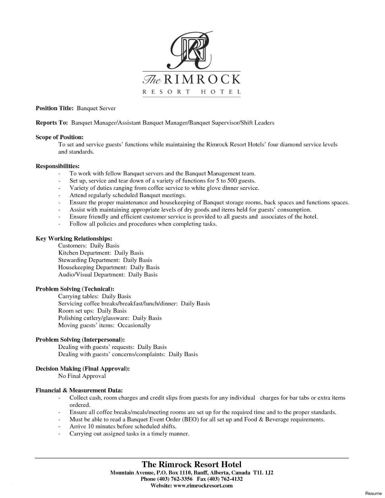Banquet Captain Resume Samples 2019 Resume Examples 2020