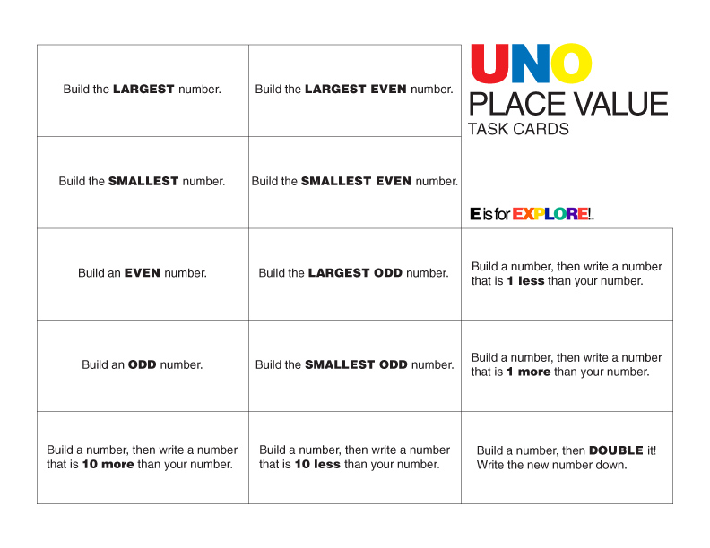 E is for Explore!: UNO Place Value: Build a Number