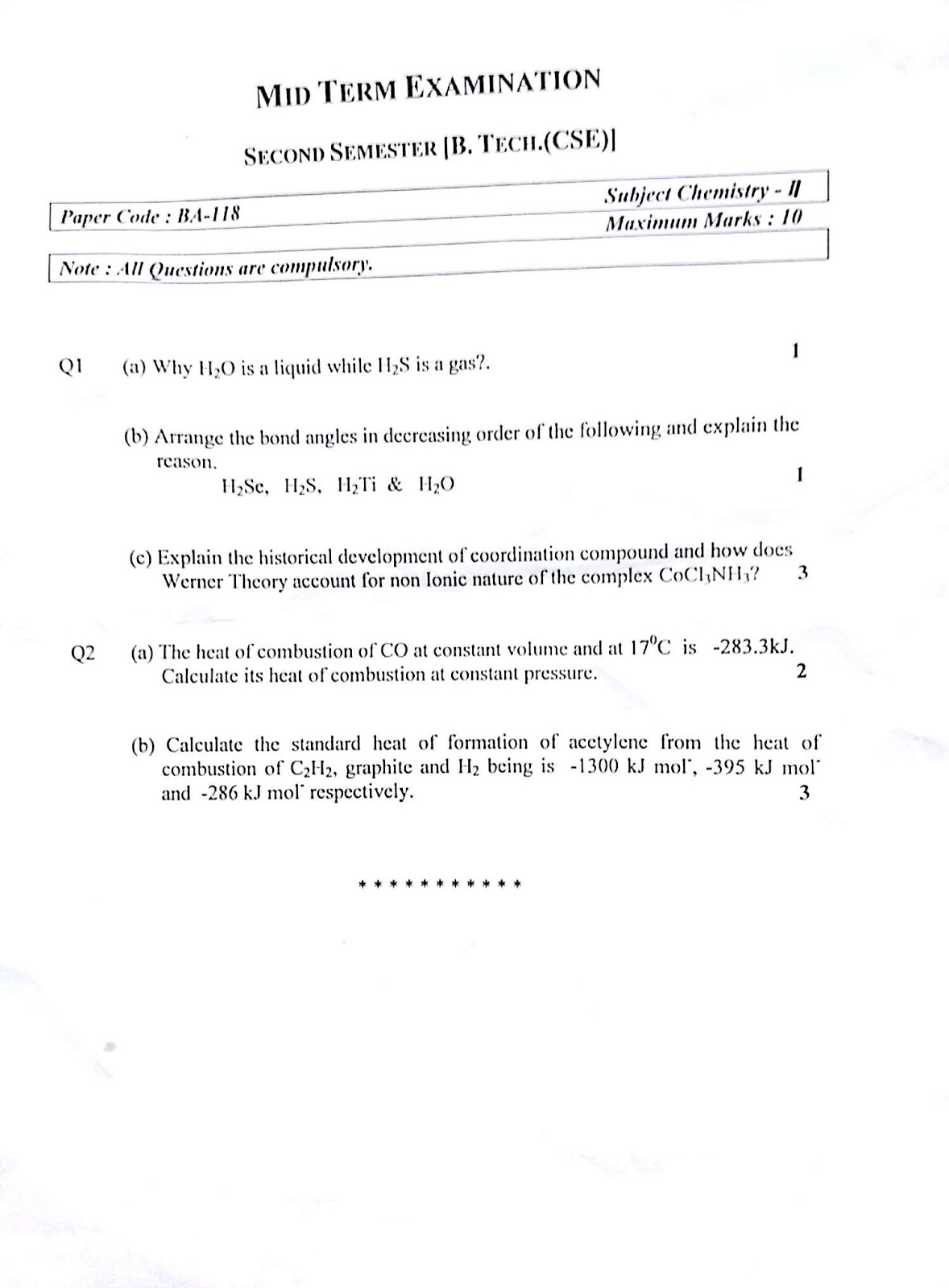 IPU BTech Semester 2 - Chemistry II (Minor Test Paper) - IPUMusings.COM IPU BTech Semester 2 - Chemistry II (Minor Test Paper) - IPUMusings.COM