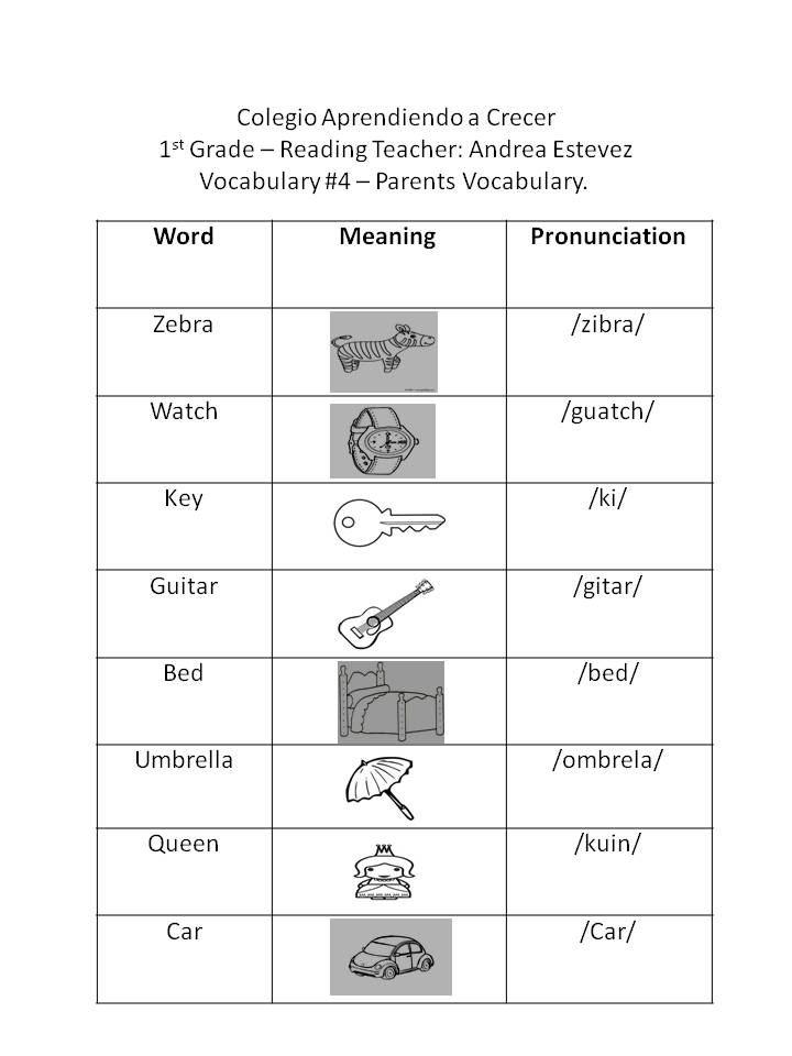 Colegio Aprendiendo a Crecer: VOCABULARIOS PRIMER GRADO